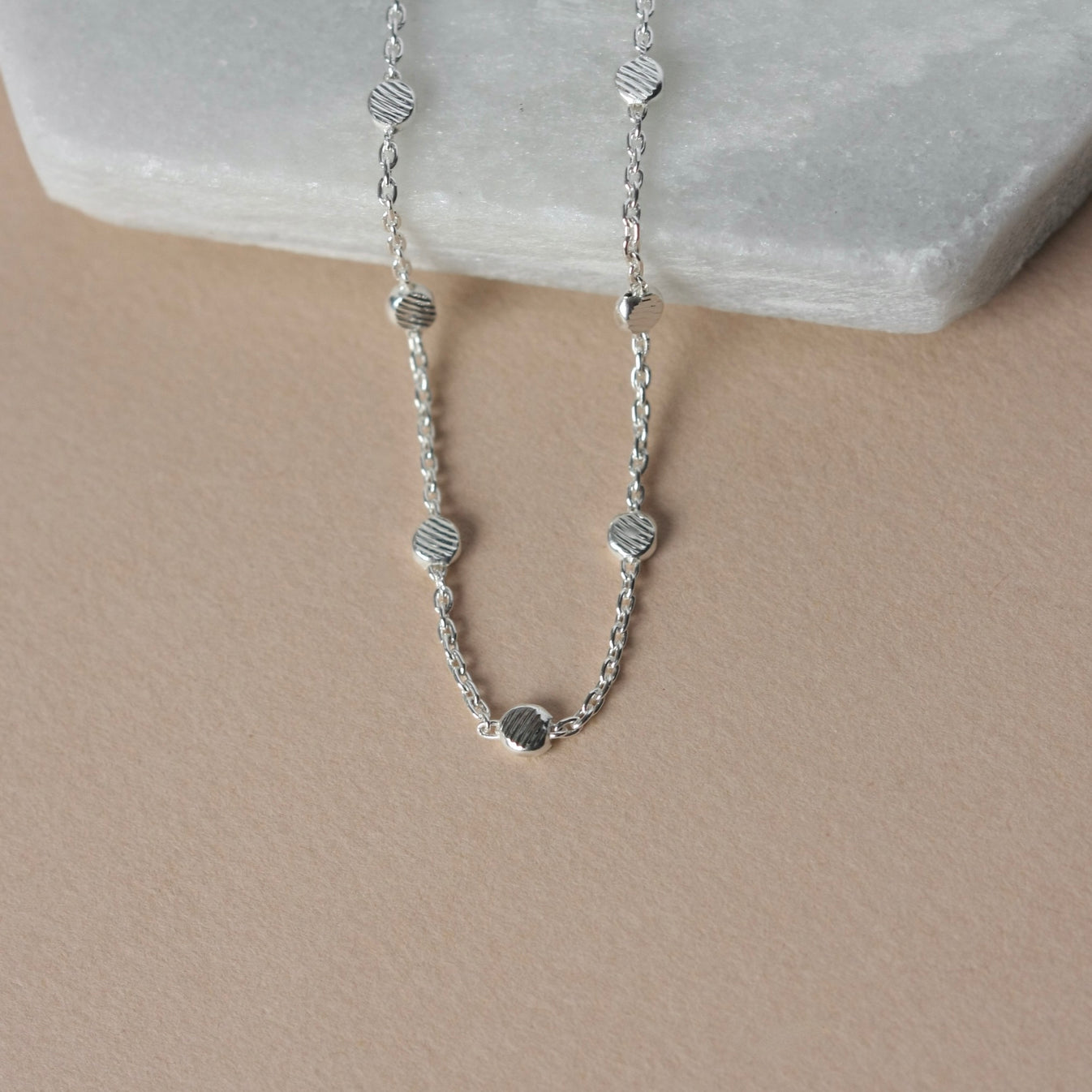 Dainty Silver Beaded Chain Necklace – julie garland jewelry